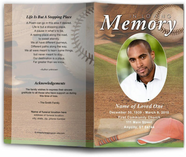 Baseball Funeral Program Template - Celebrate Prints