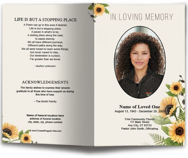 Black Eyed Susan Watercolor Funeral Program Template - Celebrate Prints