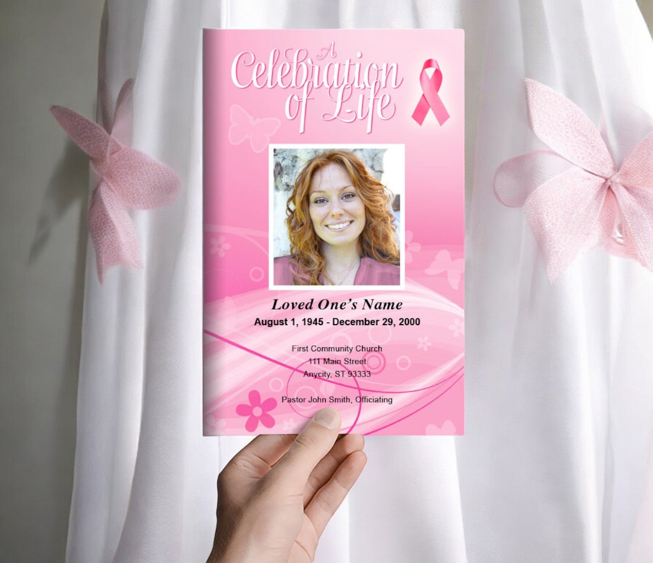 Breast Cancer Awareness Funeral Program Template - Celebrate Prints