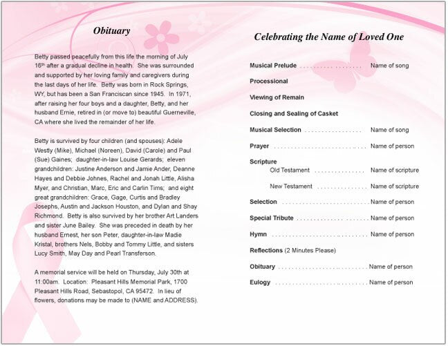Breast Cancer Awareness Funeral Program Template - Celebrate Prints