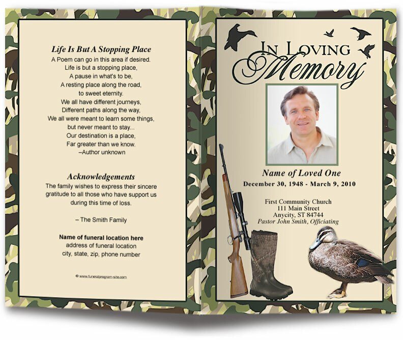 Camouflage Funeral Program Template - Celebrate Prints