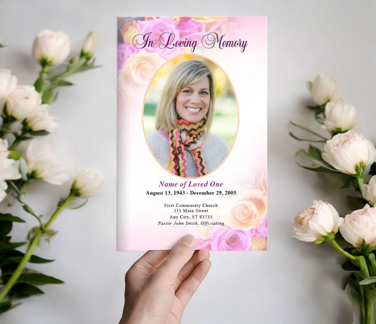 Coral Funeral Program Template - Celebrate Prints