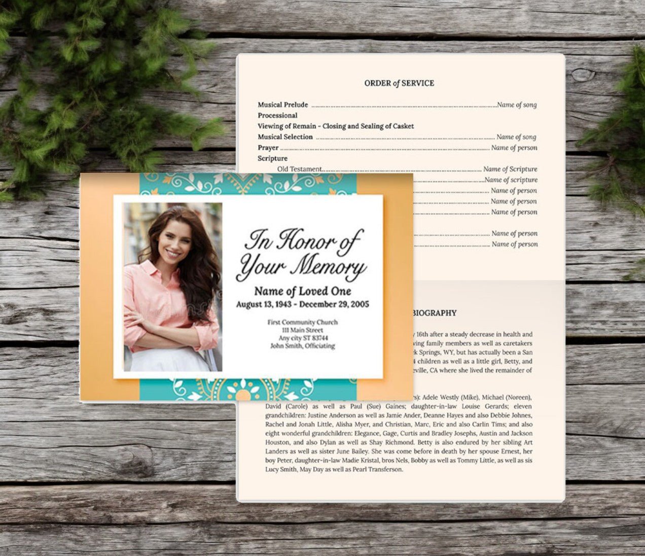 Delhi Greeting Card Style Google Docs Funeral Program Template - The ...