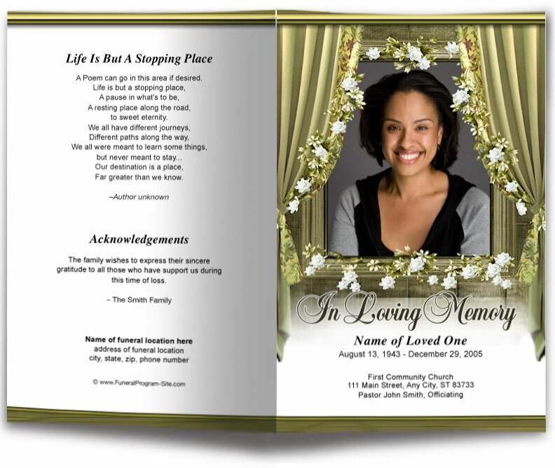 Drape Funeral Program Template - Celebrate Prints