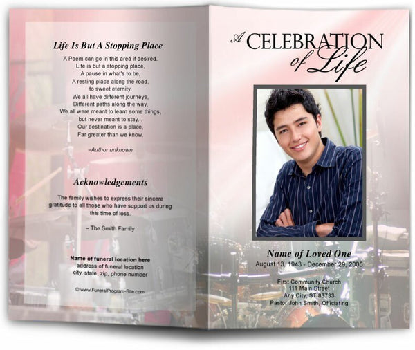 Drums Funeral Program Template - Celebrate Prints