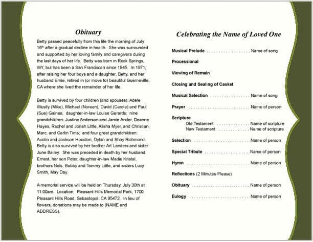 Fall Funeral Program Template - The Funeral Program Site – Celebrate Prints