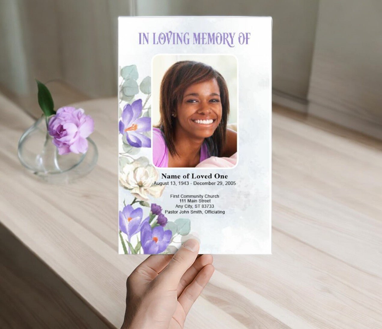 Freesia Watercolor Funeral Program Template - Celebrate Prints