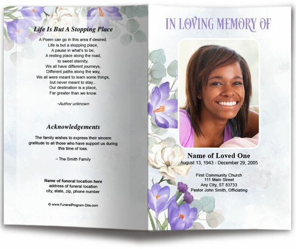Freesia Watercolor Funeral Program Template - Celebrate Prints
