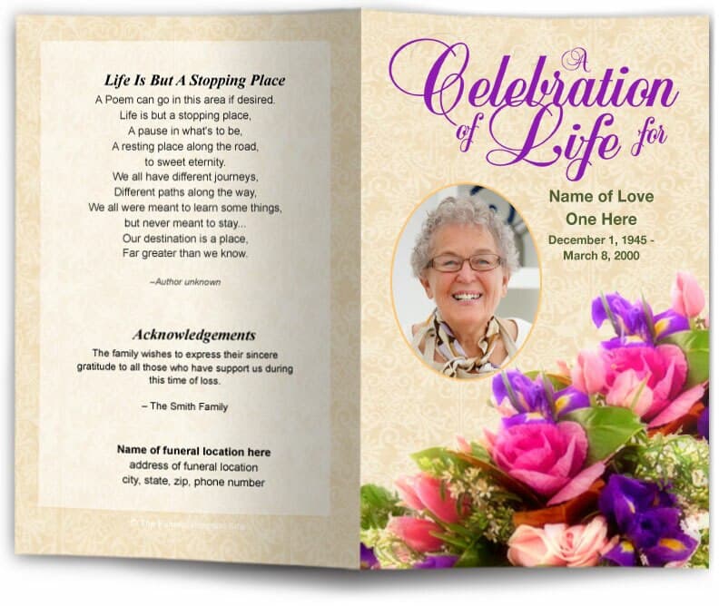 Golden Funeral Program Template - Celebrate Prints