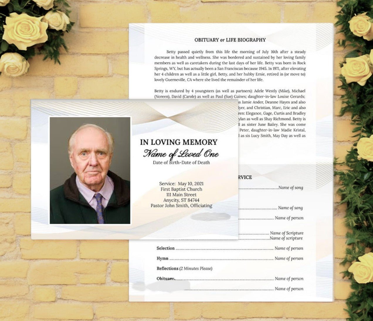 Minimalistic Greeting Card Style Google Docs Funeral Program Template ...