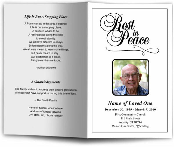 Rest In Peace Funeral Program Template - Celebrate Prints