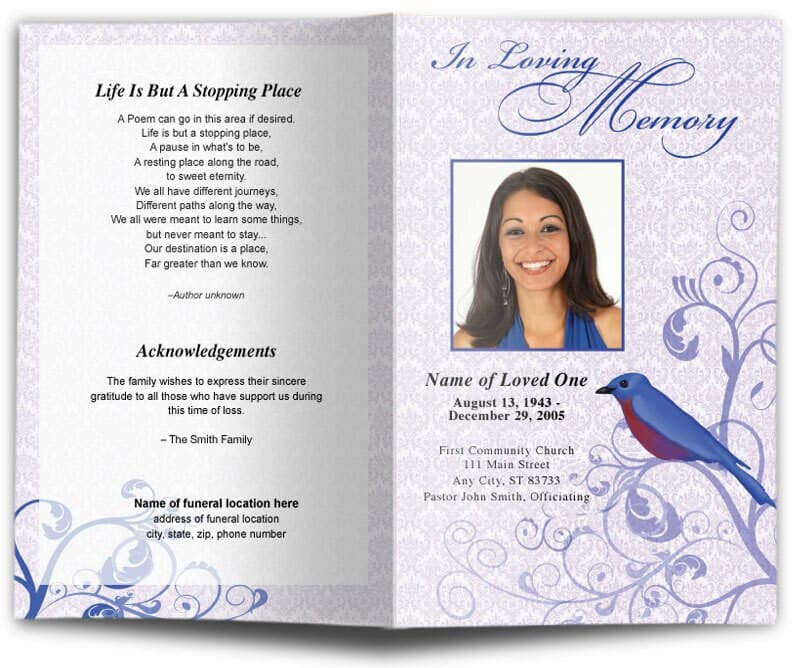 Robin Funeral Program Template - Celebrate Prints