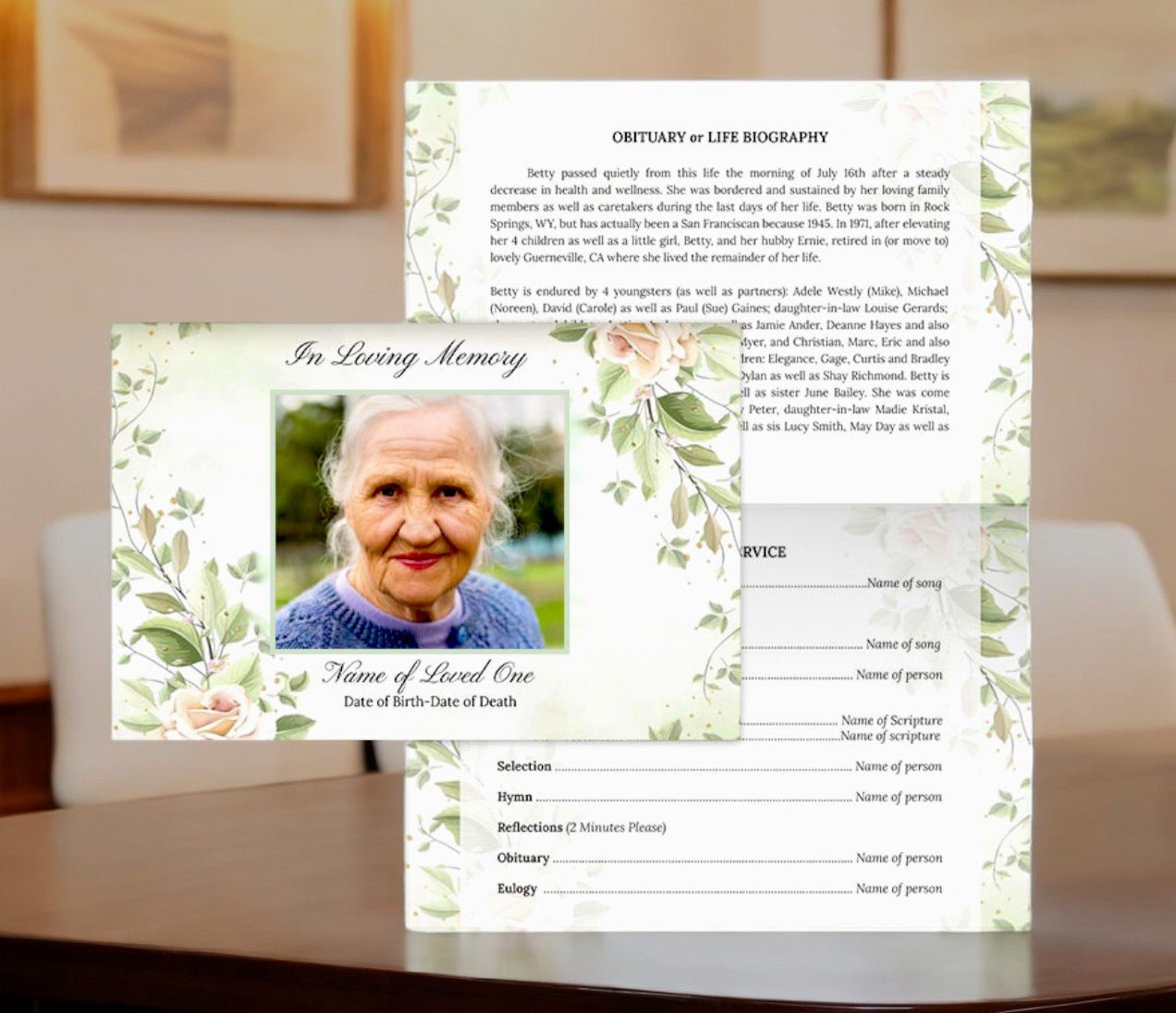 Rose Greeting Card Style Google Docs Funeral Program Template - The ...