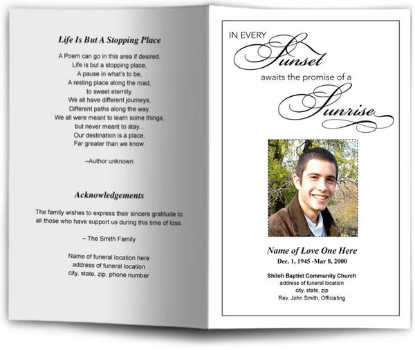 Sunset Funeral Program Template - The Funeral Program Site – Celebrate ...