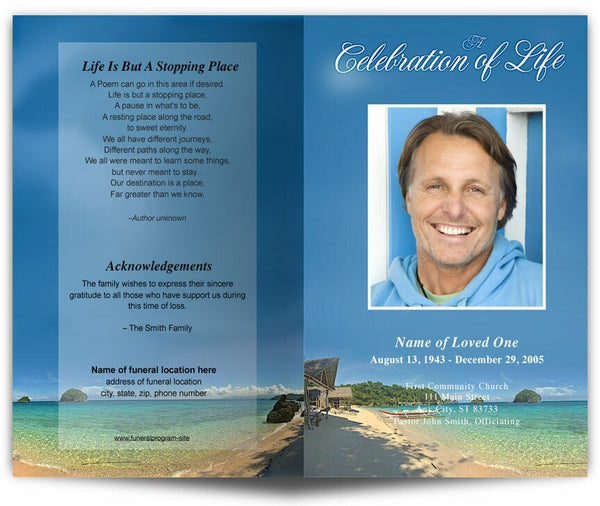 Tropical Funeral Program Template - Celebrate Prints