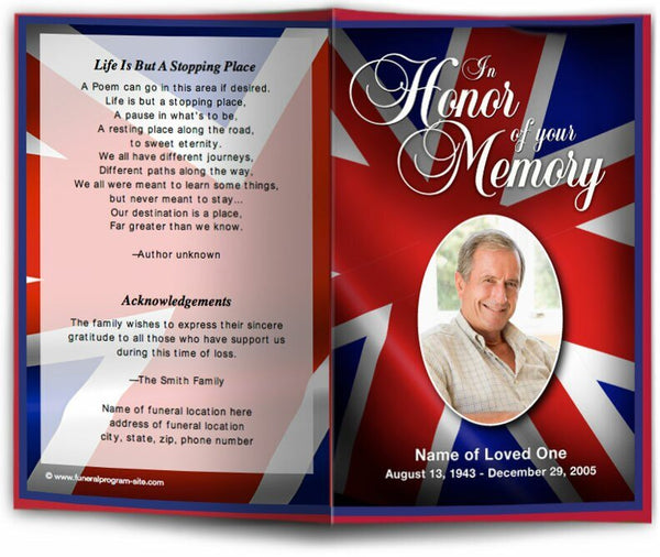 UK Flag Funeral Program Template - Celebrate Prints