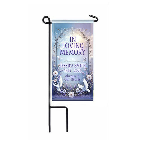 White Doves Mini Memorial Flag With Stand - Celebrate Prints